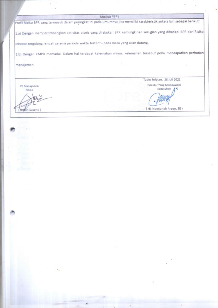 Laporan Profil Risiko – Bank Tapin